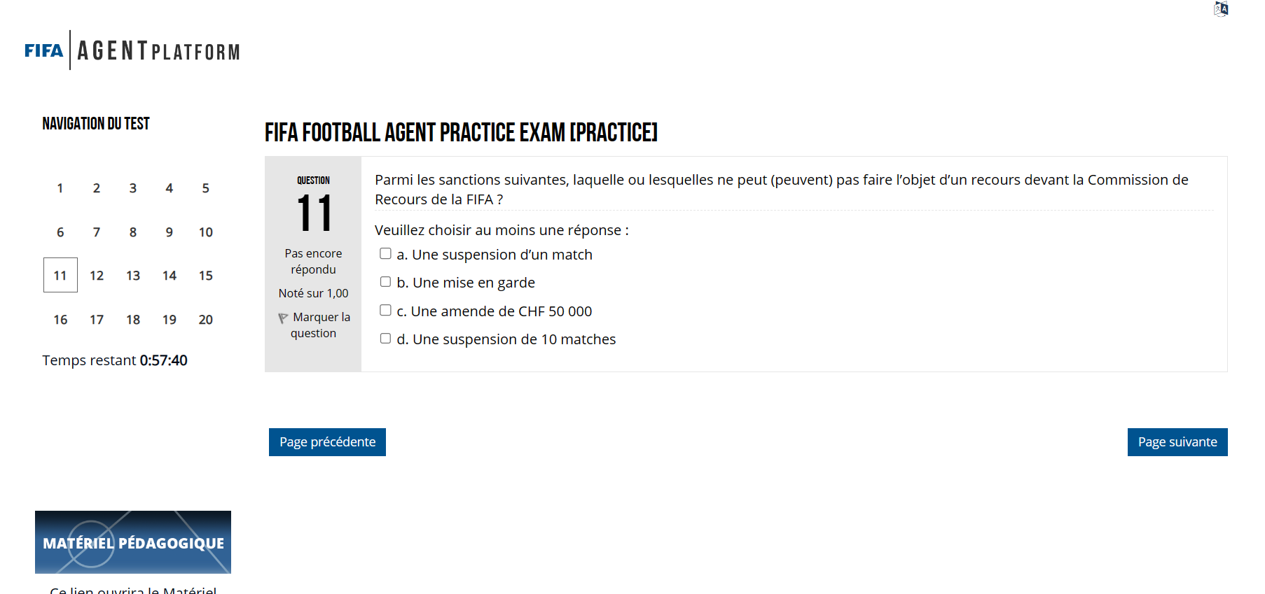 Examen Blanc de la FIFA - Exam Agent FIFA