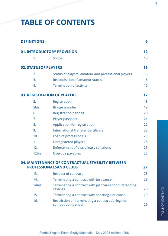 the regulation of player status and transfers - FIFA Agent Exam